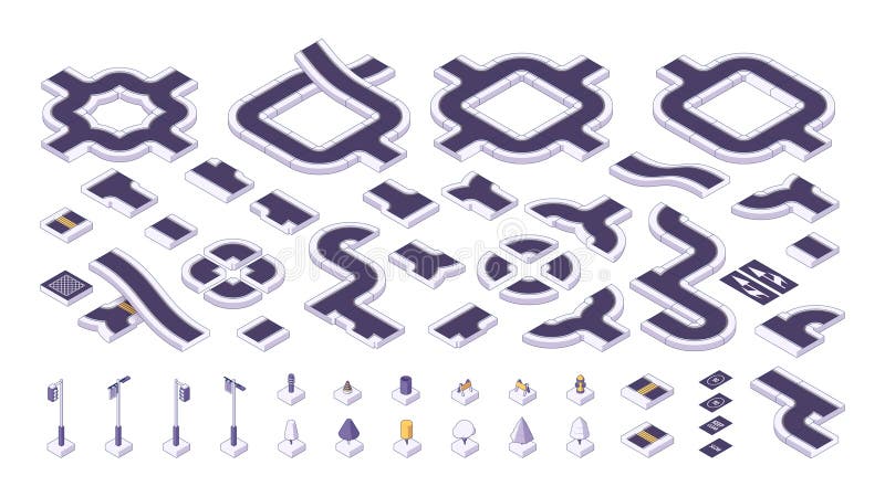 Isometric Road Elements. City Highway Constructor Segments and Road ...