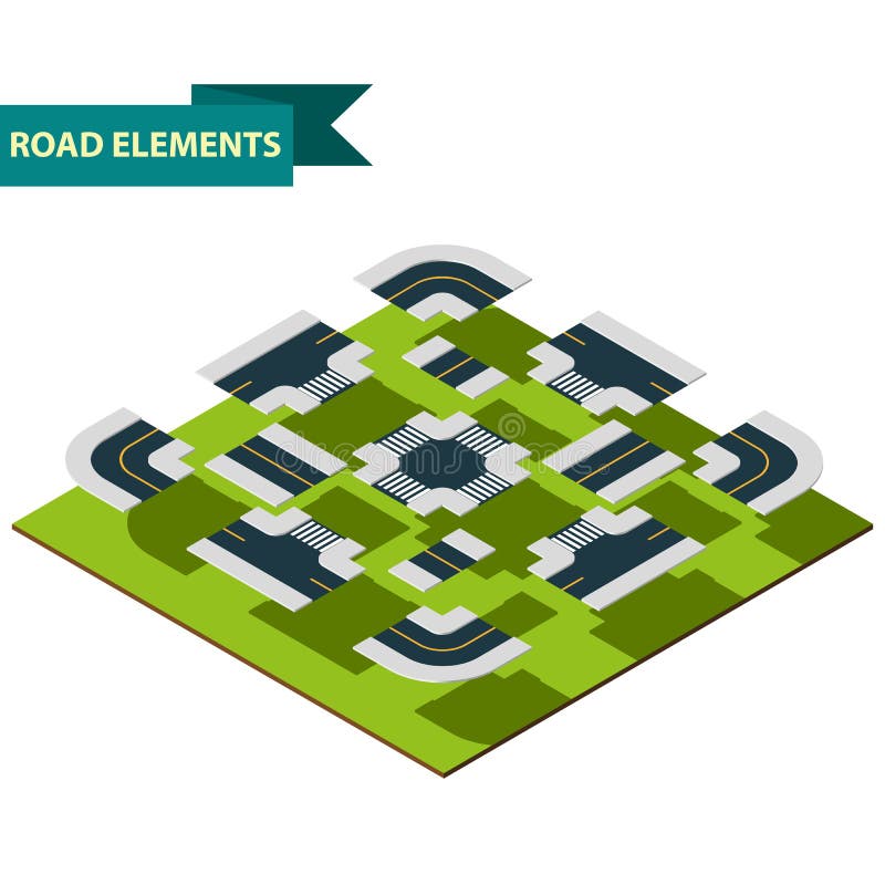 Isometric road elements. stock illustration. Illustration of creation ...