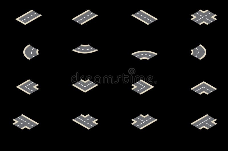 Isometric Road and Intersection Elements To Create a Path. Stock Vector ...