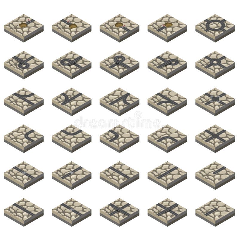 Isometric Road or Highway. Straight, Curved and Crossing City Street ...