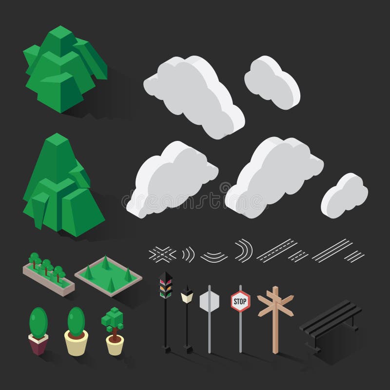 Isometric Road Signs and Nature. Vector Illustration Decorative Design ...
