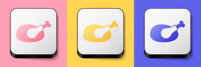 Isometric Roasted Turkey or Chicken Icon Isolated on Pink, Yellow and ...