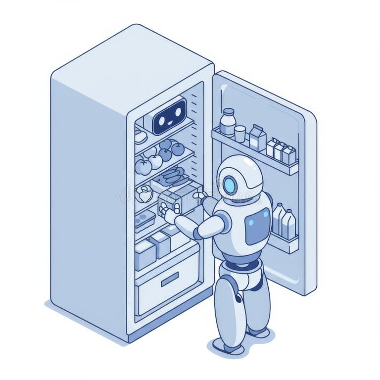 Isometric Robot Accessing a Refrigerator Stock Illustration ...