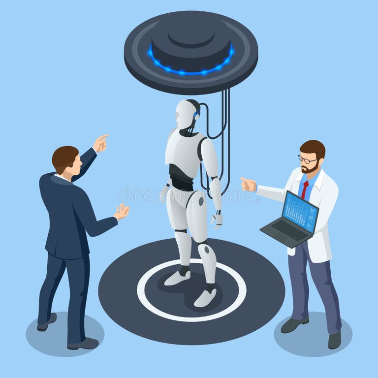 Isometric Robot Analyzes the Database. Artificial Intelligence Working for Big Data Analysis ...