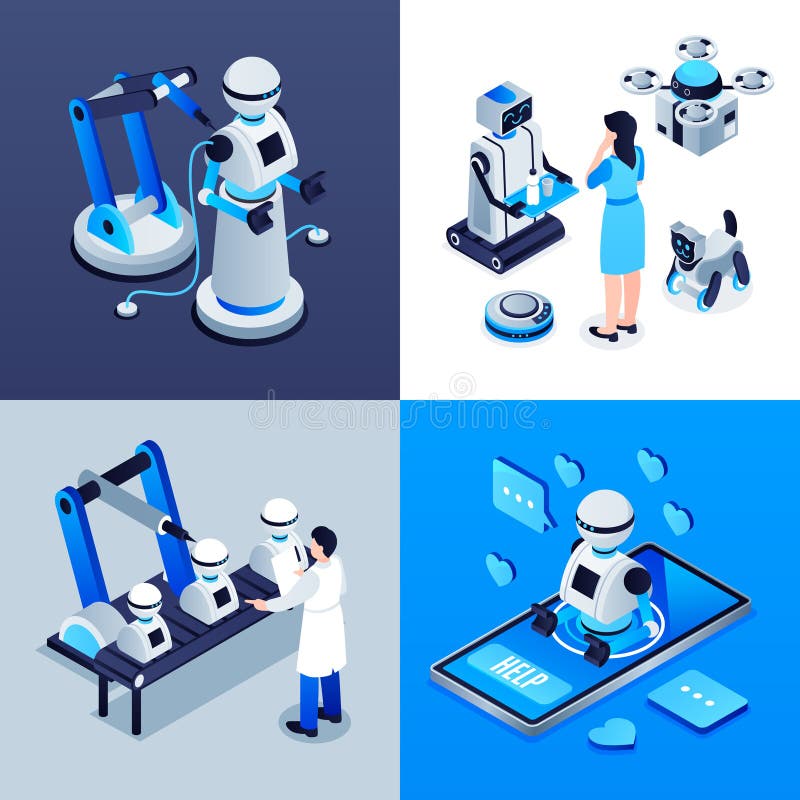 Isometric Robots Composition Set Stock Illustration - Illustration of ...