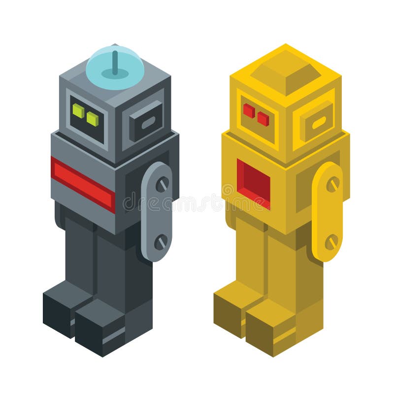 Isometric Robots on White Background Stock Vector - Illustration of ...
