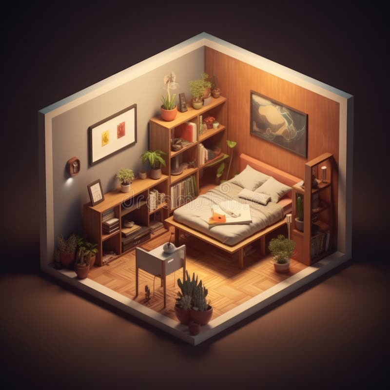 Isometric Room Design Illustration, Muji Style Open Inside Interior ...