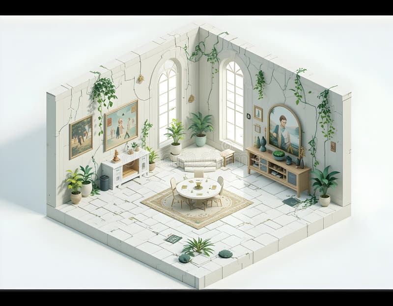 Isometric Room Interior with Plants and Natural Light Stock ...