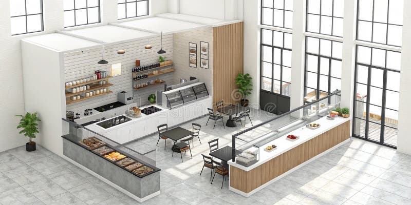 Isometric Room Minimal Cafe Store Open Inside Interior Architecture ...