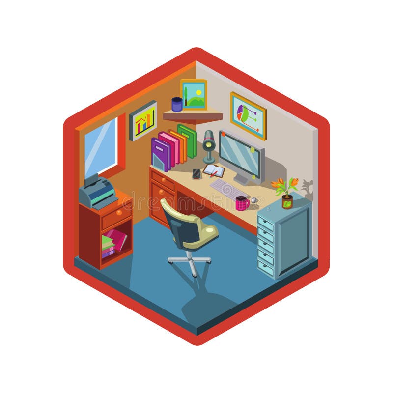 Isometric Room Work Space Look Awesome Stock Illustration ...