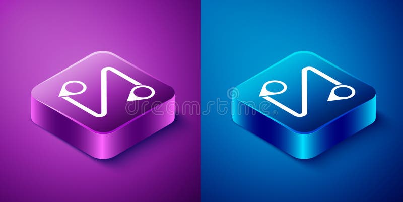 Isometric Route Location Icon Isolated on Blue and Purple Background ...