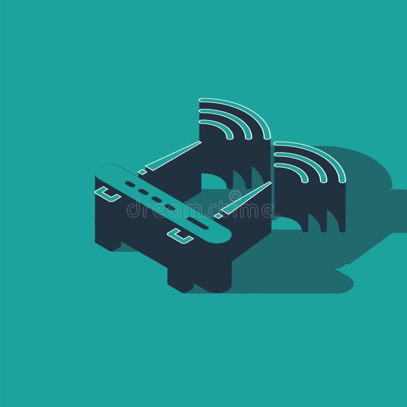 Isometric Router and Wi-fi Signal Icon Isolated on Green Background ...