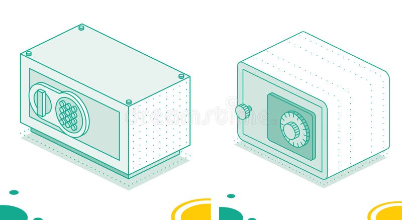 Isometric Safe Set. Outline Object Isolated on White Background Stock ...