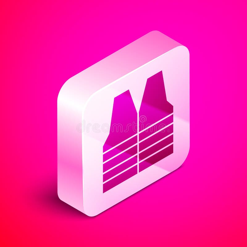 Isometric Safety Vest Icon Isolated on Pink Background. Silver Square ...