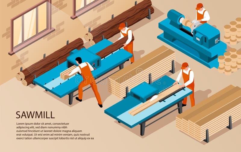 Isometric Sawmill Indoor Background Stock Vector - Illustration of ...