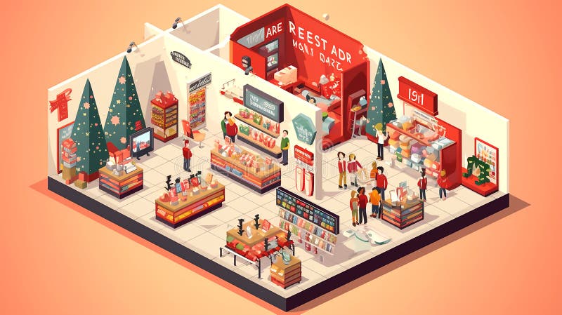 Isometric Scene with Christmas Trees Stock Illustration - Illustration ...