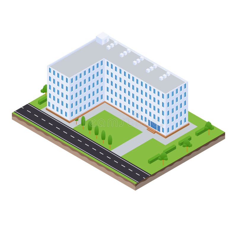 Isometric Scene of Office Apartment City Building and Road Stock Vector ...