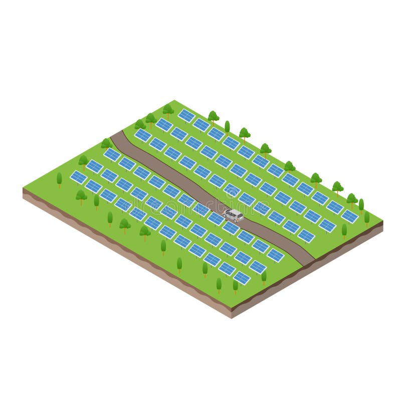 Isometric Scene of Solar Farm Panels and Dirt Road Stock Vector ...