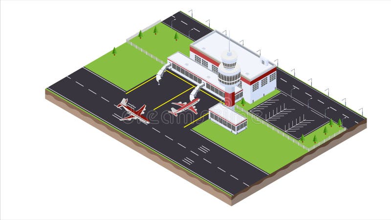 Isometric Scene Transport Airplane and Control Tower Terminal Stock ...