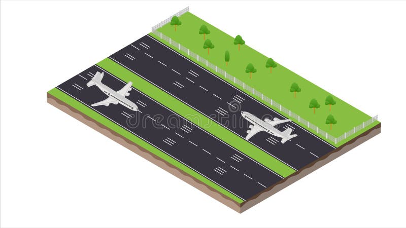 Isometric Scene Transport Airplane in Runway and Coast Sea Stock Vector ...