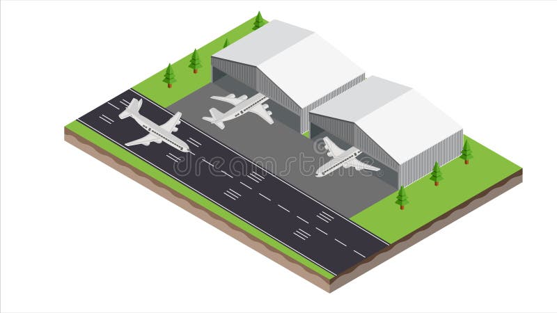 Isometric Scene of Transport Airplane in Runway and Hangar Stock Vector ...