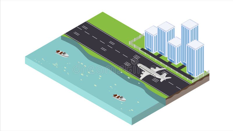 Isometric Scene Transport Train in Runway and Coast Sea Stock Vector ...
