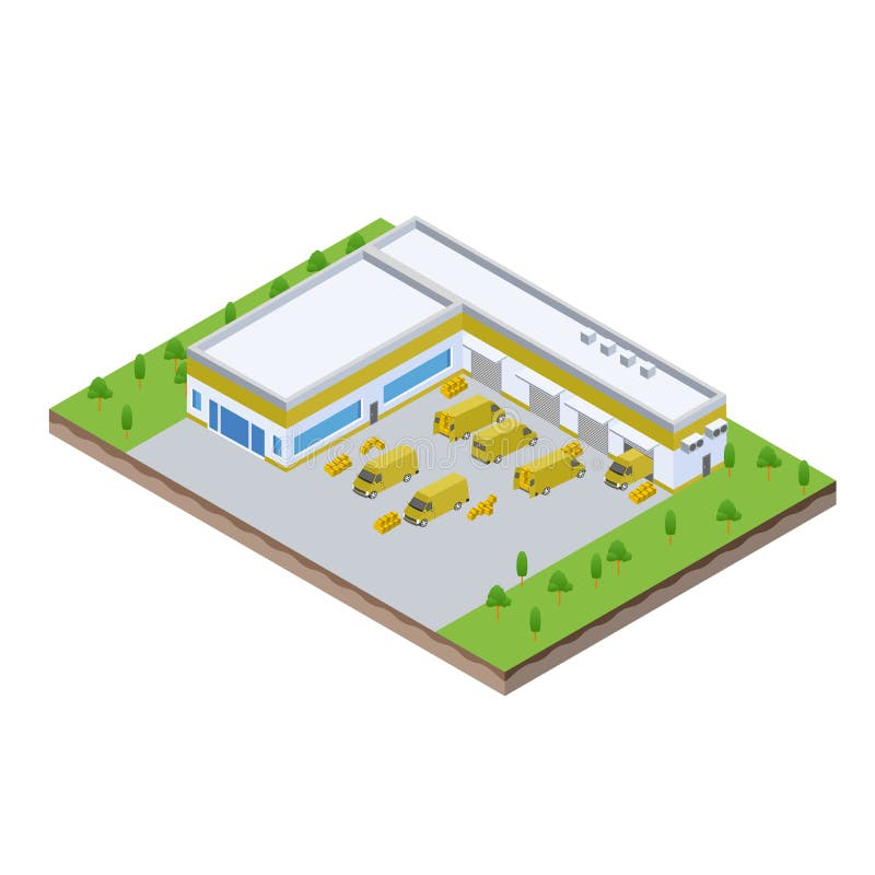 Isometric Scene Van at Warehouse Logistic Hall Unloading Process in ...