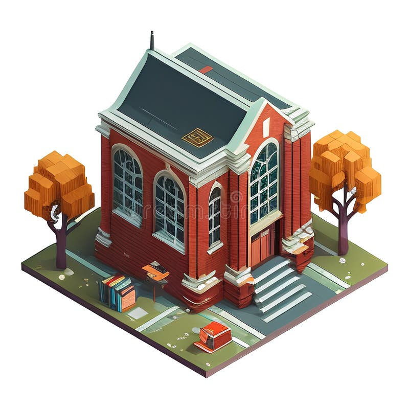 Isometric School Building. School Building on the Street. Vector ...
