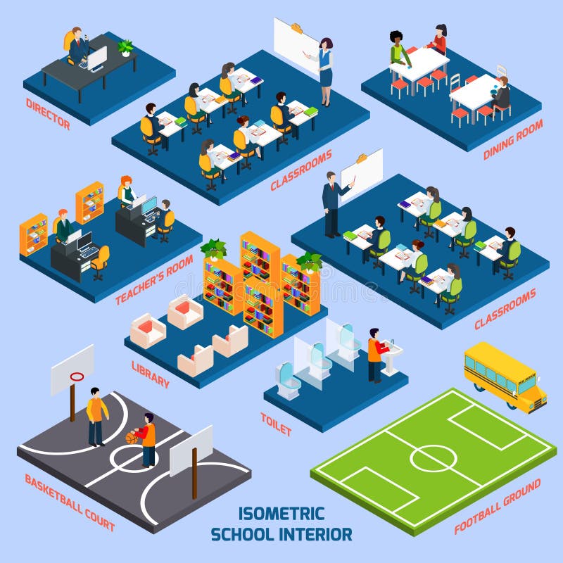 School isometric interior stock vector. Illustration of pupil - 65481408