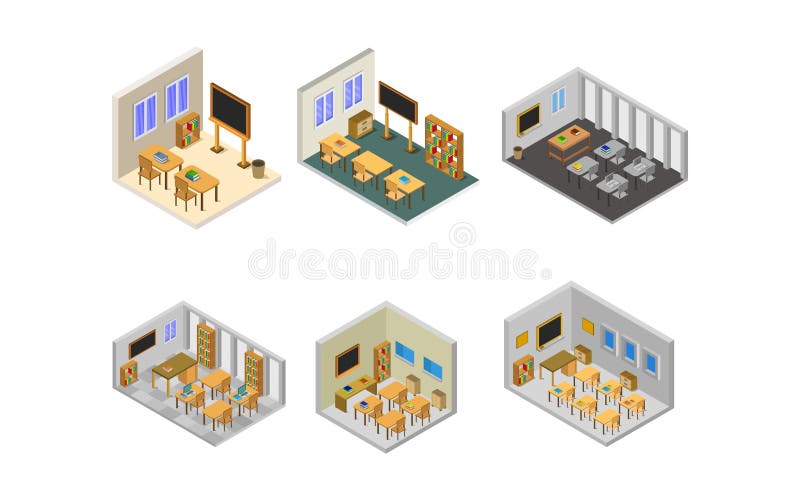 Isometric Classroom Illustration with Teacher and Students Vector ...