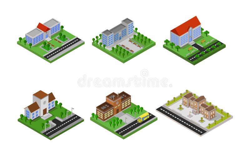 Isometric Schools Set Vector Illustration Stock Illustration ...