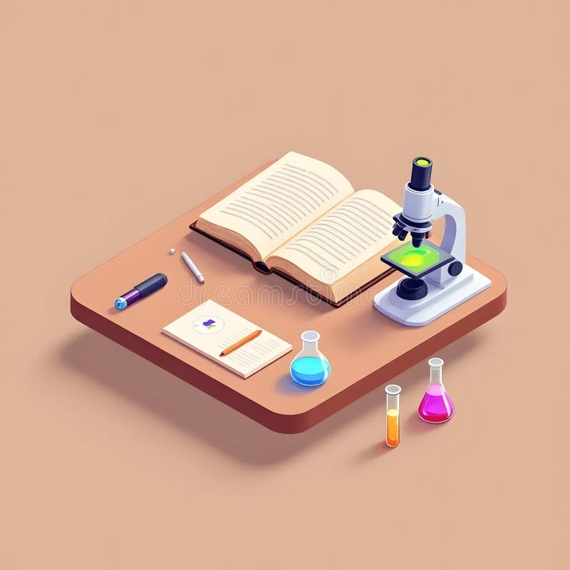 Isometric Science Lab Setup with Microscope and Books Stock ...