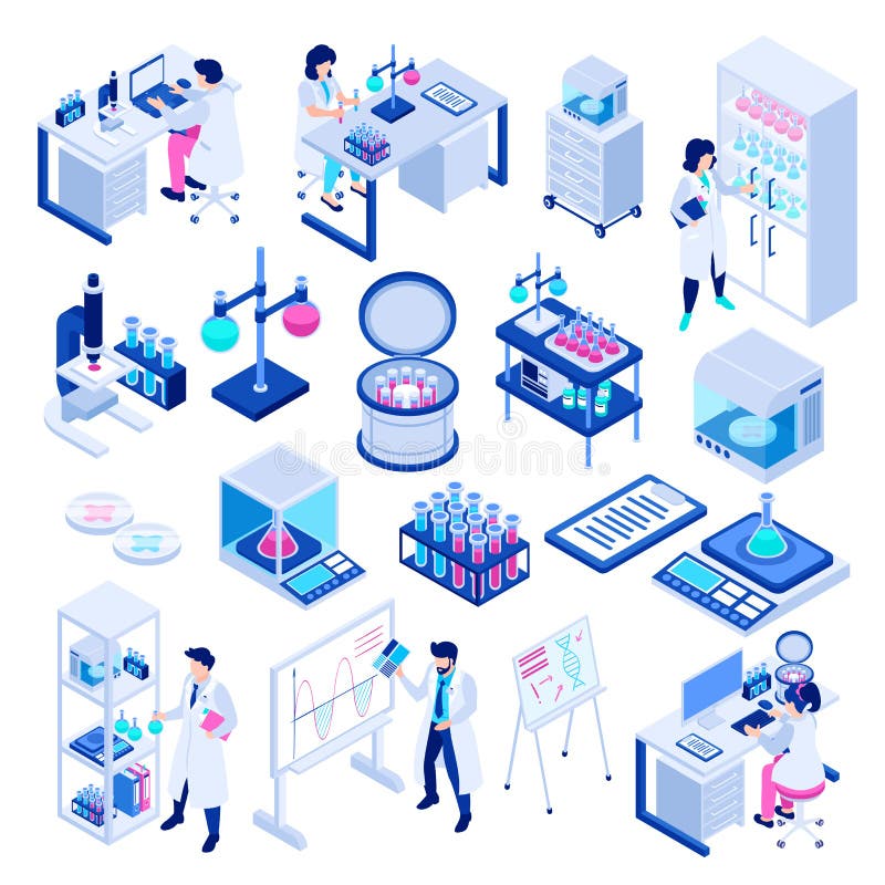 Scientific Laboratory, with Robots Moving Equipment and Materials ...