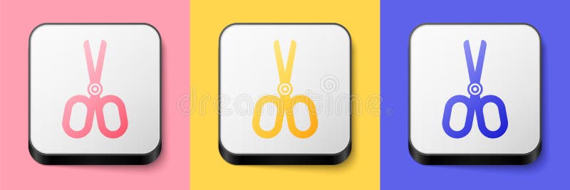 Isometric Scissors Icon Isolated on Pink, Yellow and Blue Background ...
