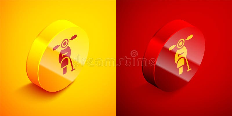 Isometric Scooter Icon Isolated on Orange and Red Background. Circle ...