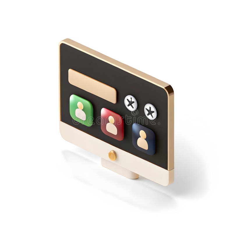 Isometric Screen with User Icons and Xp Display Computer Stock ...