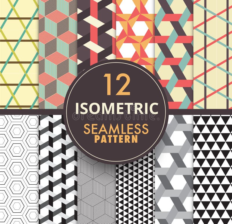 12 Isometric Seamless Pattern Collection.isometric Seamless Patt Stock ...