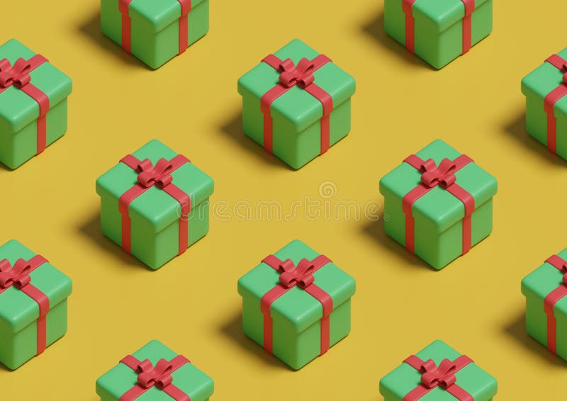 Isometric Seamless Pattern of Green Gift Boxes. 3d Illustration Stock ...