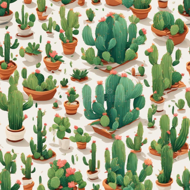 Isometric Seamless Pattern Image of Cactus To Use As Texture for ...