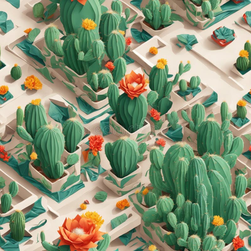 Isometric Seamless Pattern Image of Cactus To Use As Texture for ...