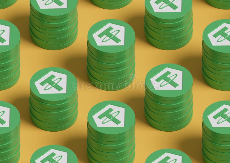 Isometric Seamless Pattern of Tether USDT Coin Stacks. 3d Illustration ...