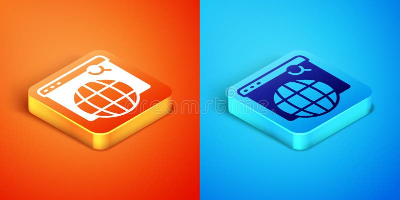 Isometric Search Engine Icon Isolated on Orange and Blue Background ...
