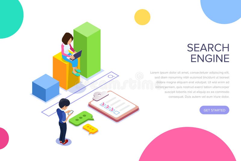 Isometric Search Engineg Concept. People Find Information Using ...