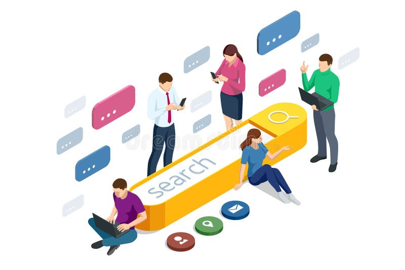 Isometric Search Online. Searching Browsing Internet, Data Information ...