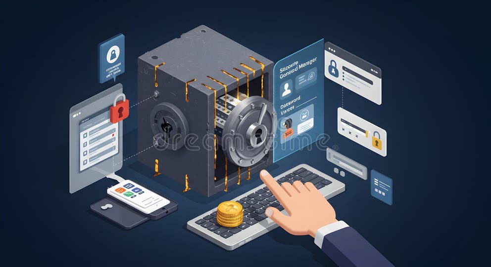 Isometric Secure Data Storage Illustration with Strong Authentication ...