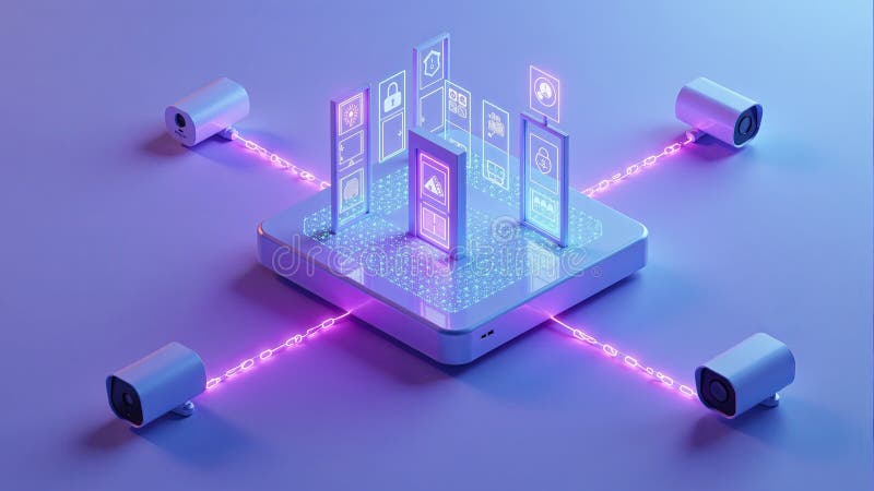 Isometric Security System with Camera Network Stock Illustration ...