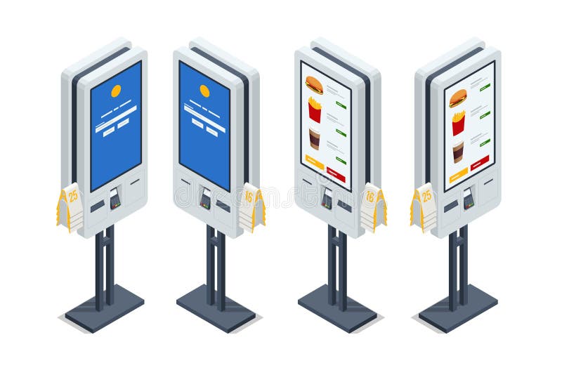 Isometric Self-Service Desk with Touch Screen and Payment Terminal ...