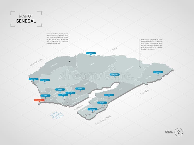 Senegal Vector Map with Infographic Elements, Pointer Marks Stock ...