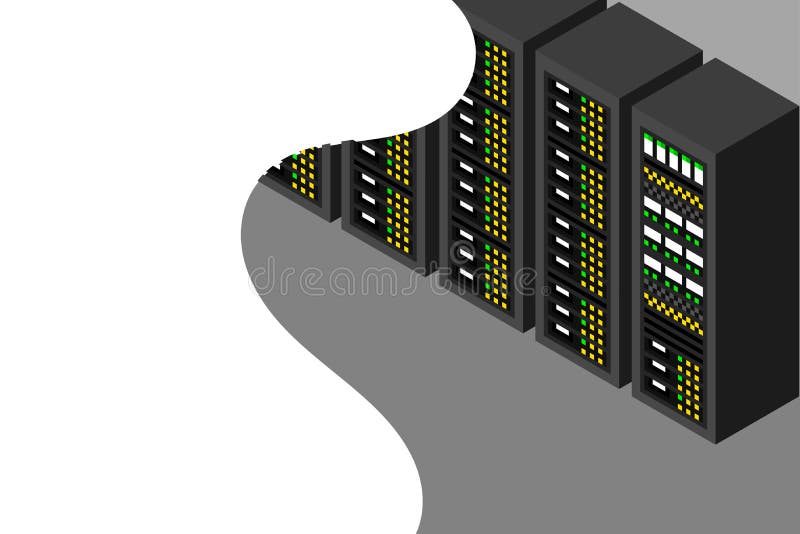Isometric Server. Network Server Room. Server in Cabinets. Storage ...
