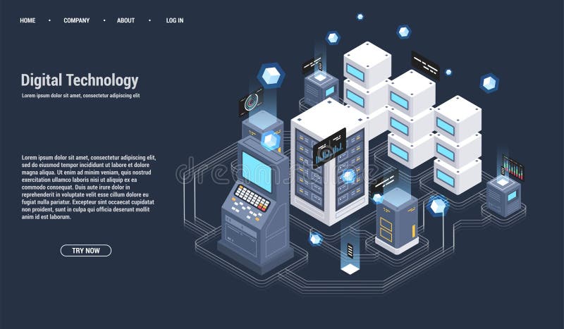 Datacenter Isometric Vector Illustration. Information Flow,digital ...